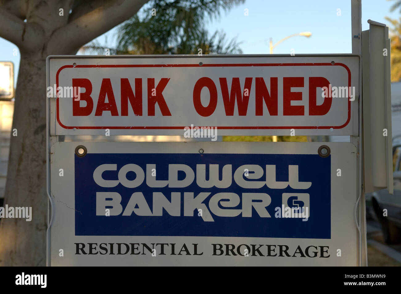 Bank Owned sign streets of Indio in Southern California foreclosed ...