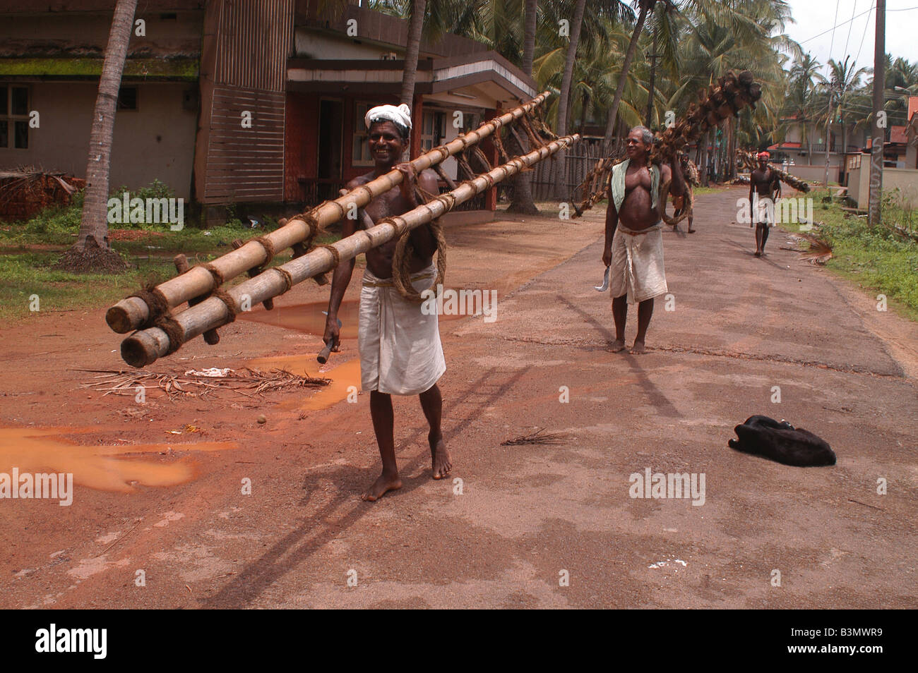 A man walking with a ladder Stock Photo - Alamy
