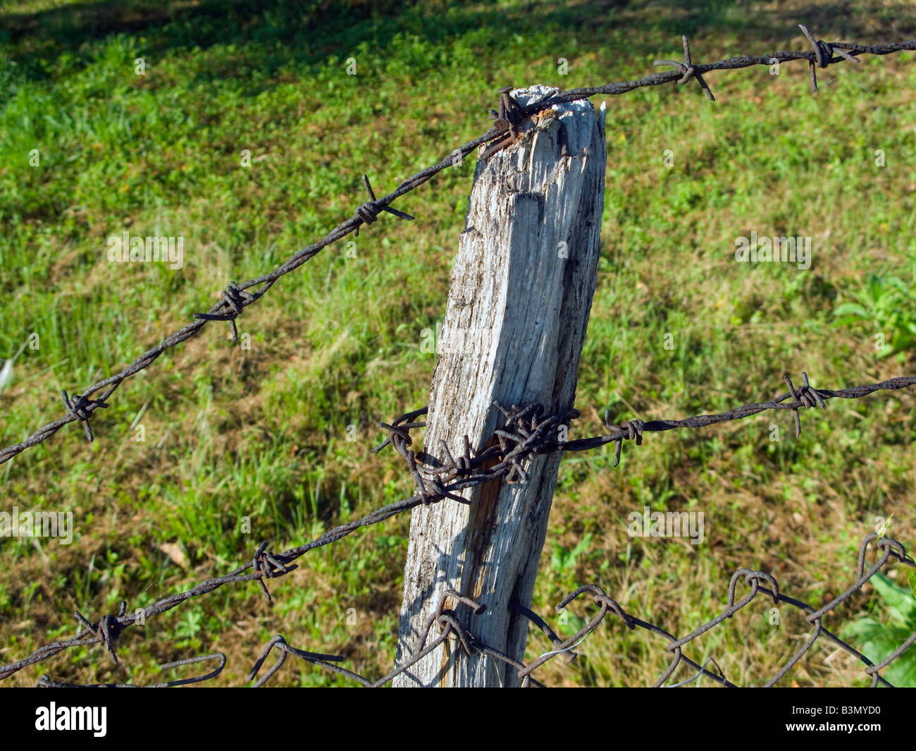 Barbed wire on broken fence hi-res stock photography and images - Alamy