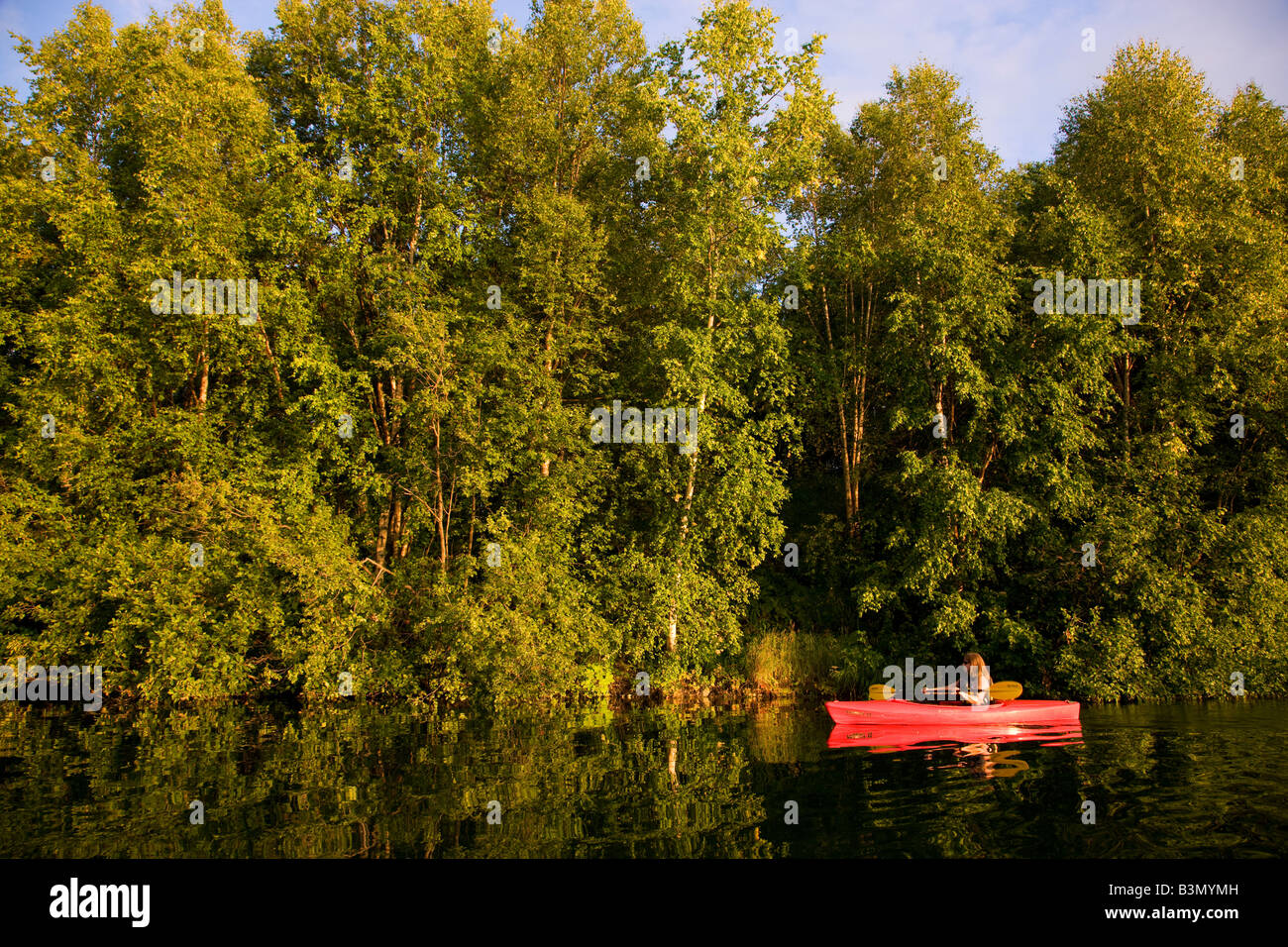 Kayaking on Finger Lake Wasilla Alaska model released Stock Photo - Alamy