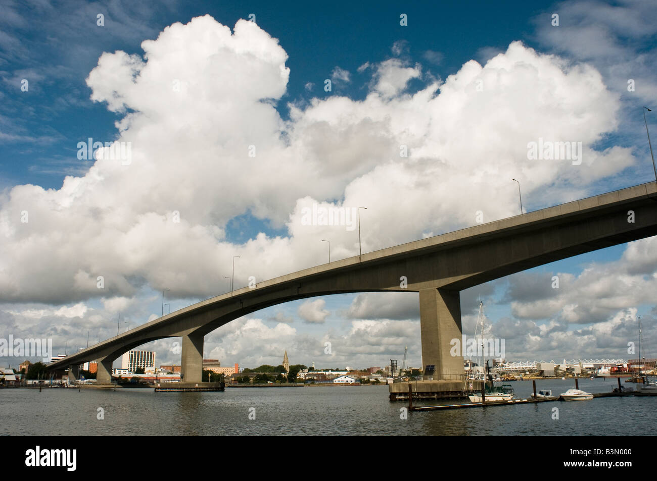 Itchen bridge over the Itchen River and clouds in a blue sky Woolston ...