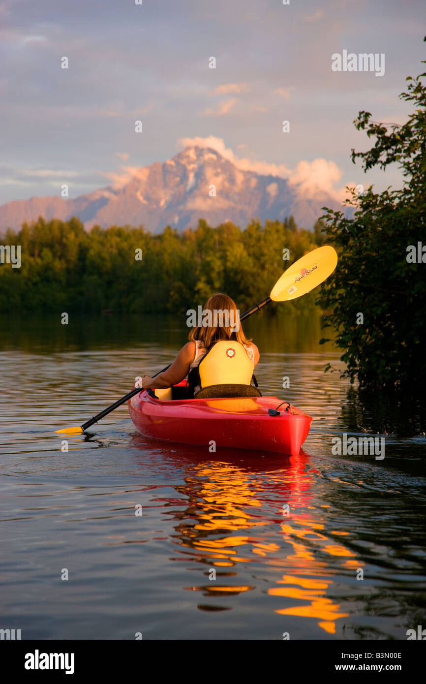 Kayaking on Finger Lake Wasilla Alaska model released Stock Photo - Alamy