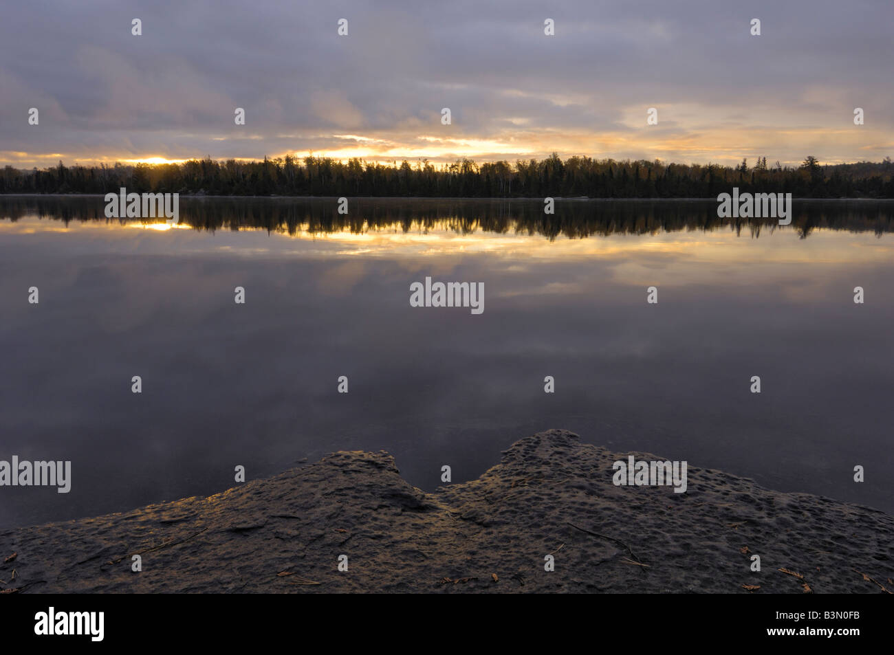 Dawn over Boulder Lake, Boundary Waters Canoe Area Wilderness, Superior ...