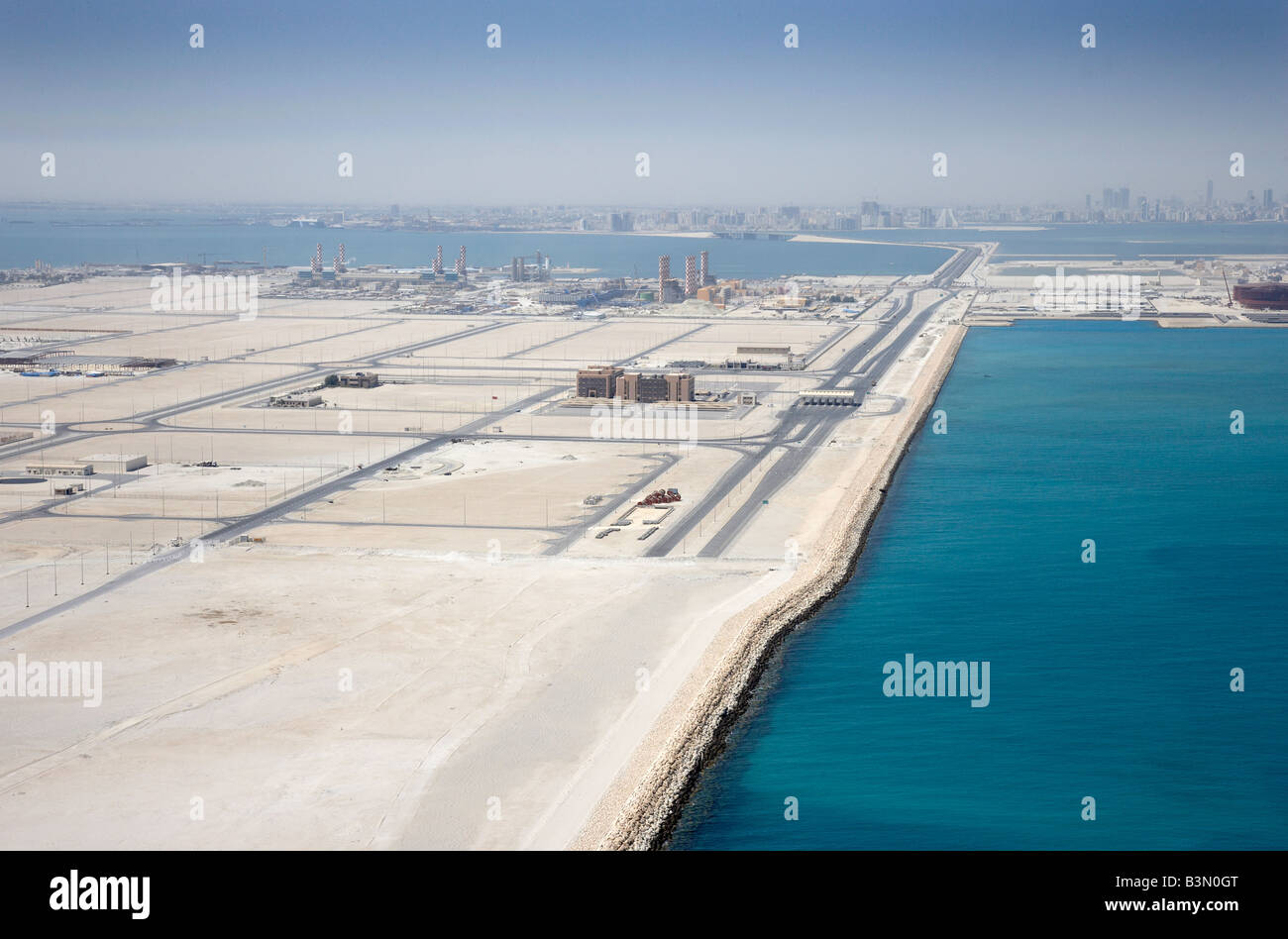 Reclaimed land off the coast of Bahrain. Aerial photograph Stock Photo ...