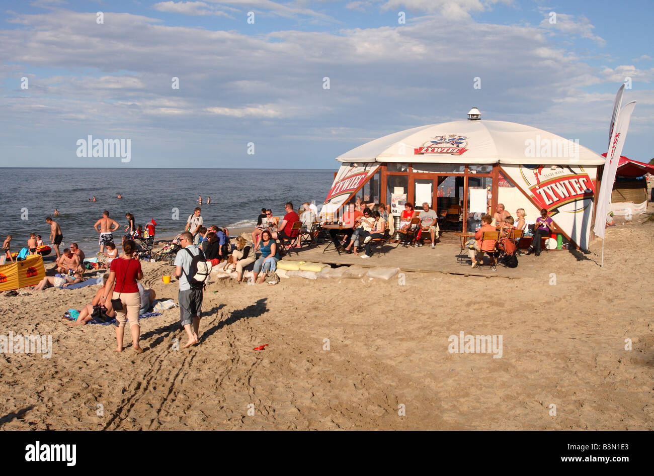 Karwia Poland the Baltic Sea beach seaside resort with a beach beer bar ...