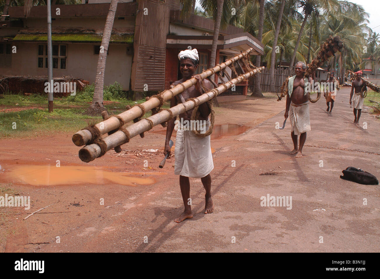 A man walking with a ladder Stock Photo - Alamy
