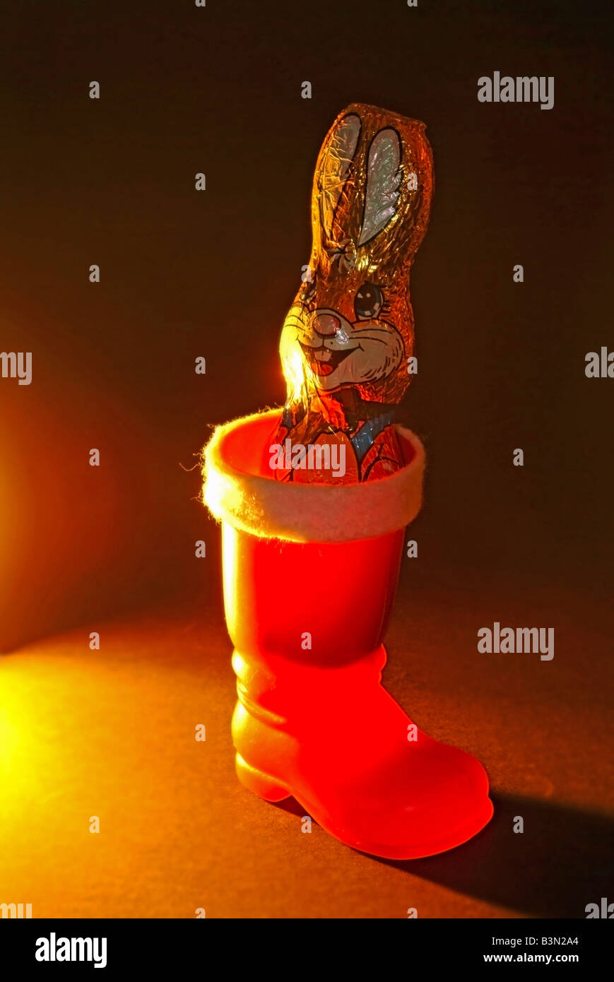 chocolate bunny in christmas boot Stock Photo - Alamy