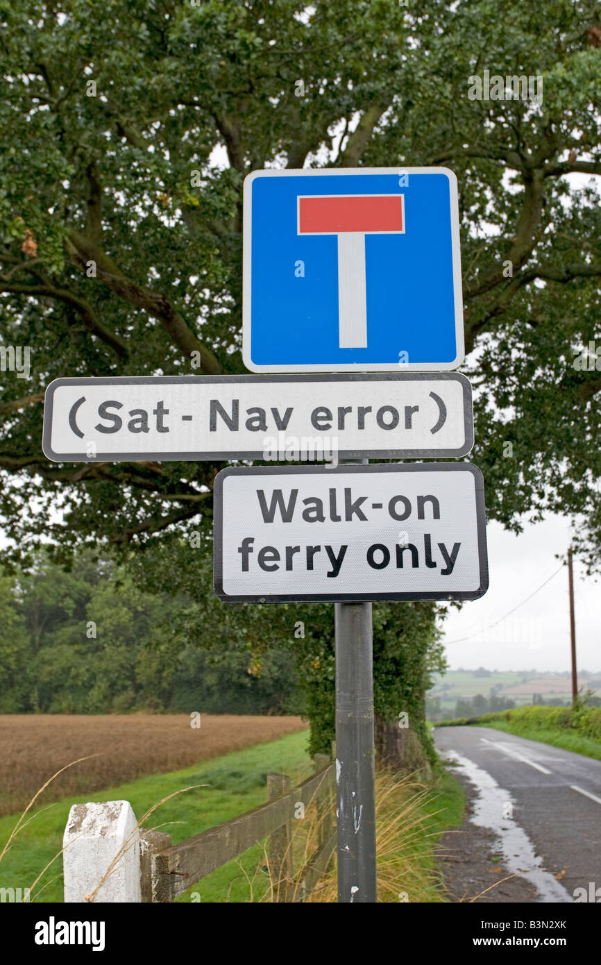 Road sign Sat Nav error directing traffic down no through road to walk ...