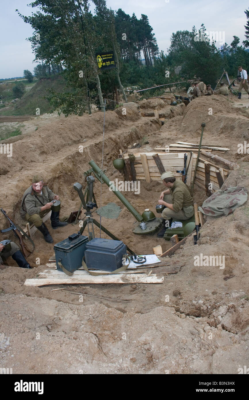 Scene from World War 2 Rusian soldiers in trench eating dinner Stock ...