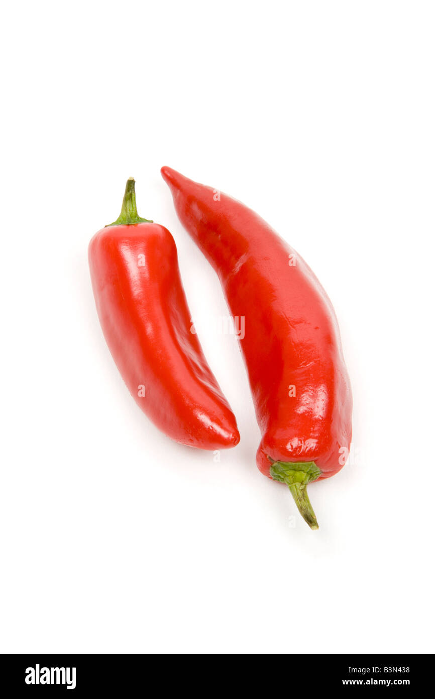 Two red chilli peppers Stock Photo - Alamy