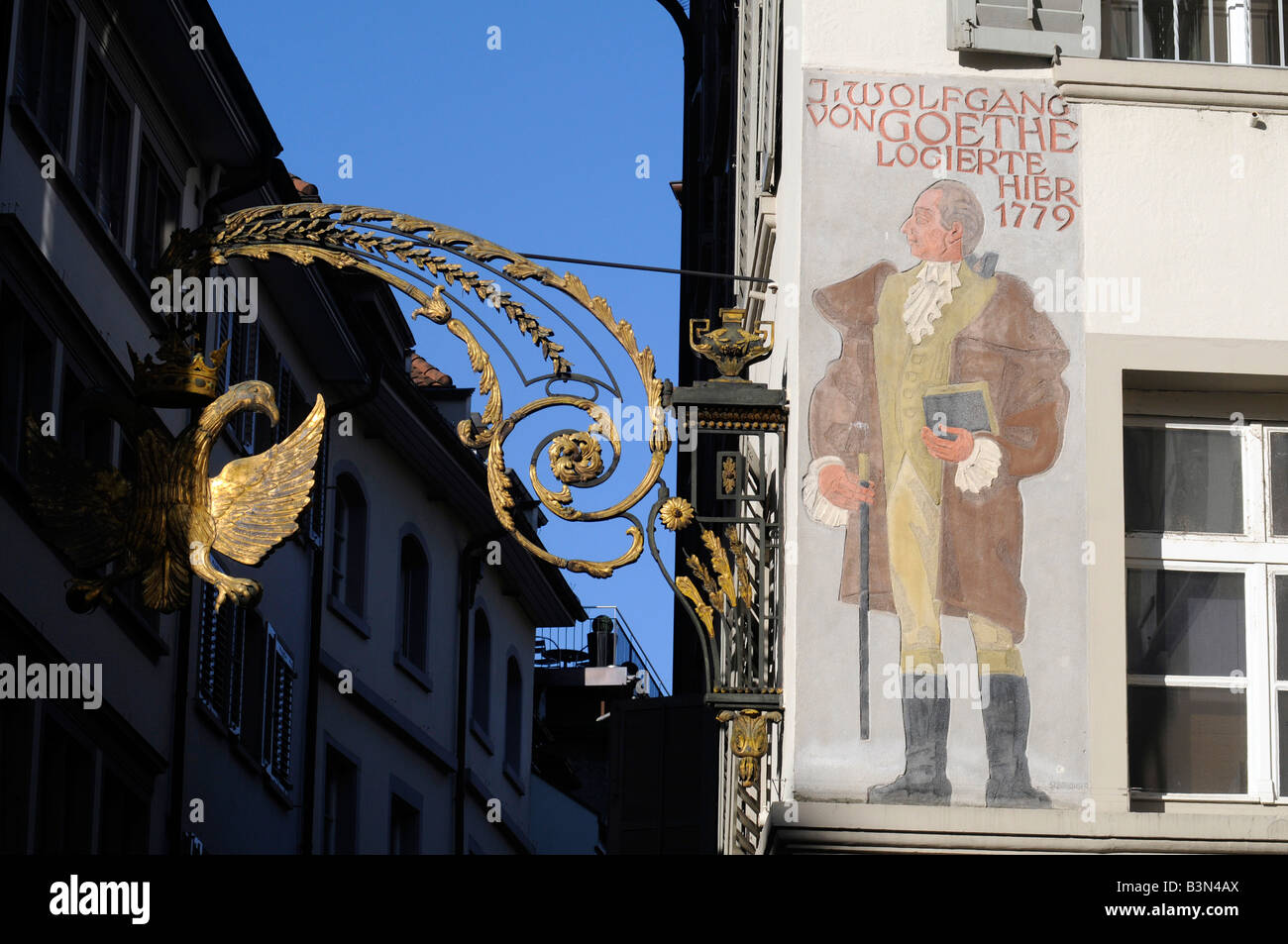 A painting representing German writer Goethe near the house he used to ...