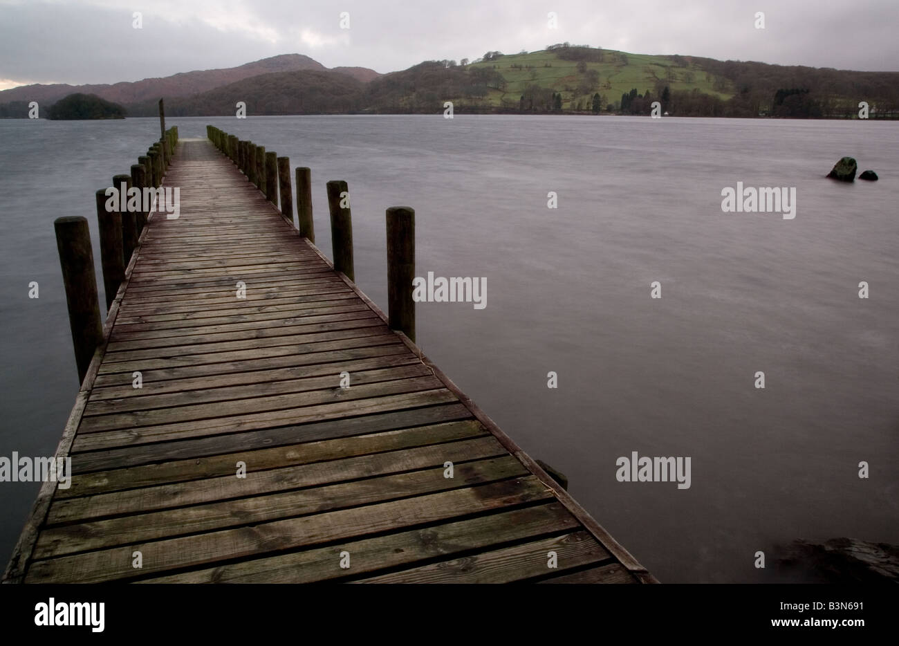 Long exposure of a jetty on Coniston Water, Lake District, UK Stock ...