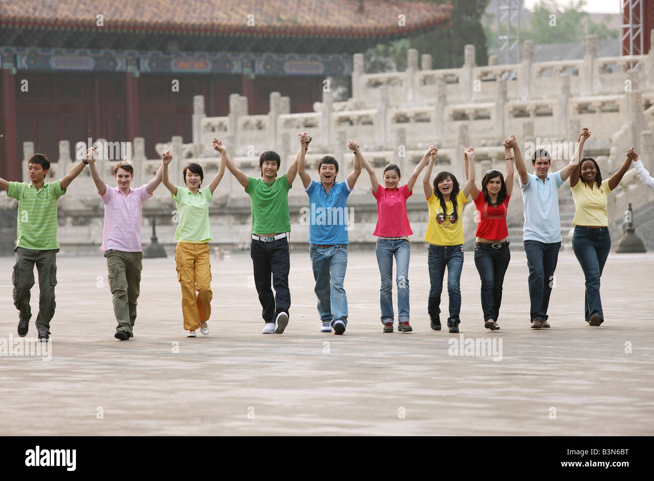people from different countries being together in the Forbidden city ...