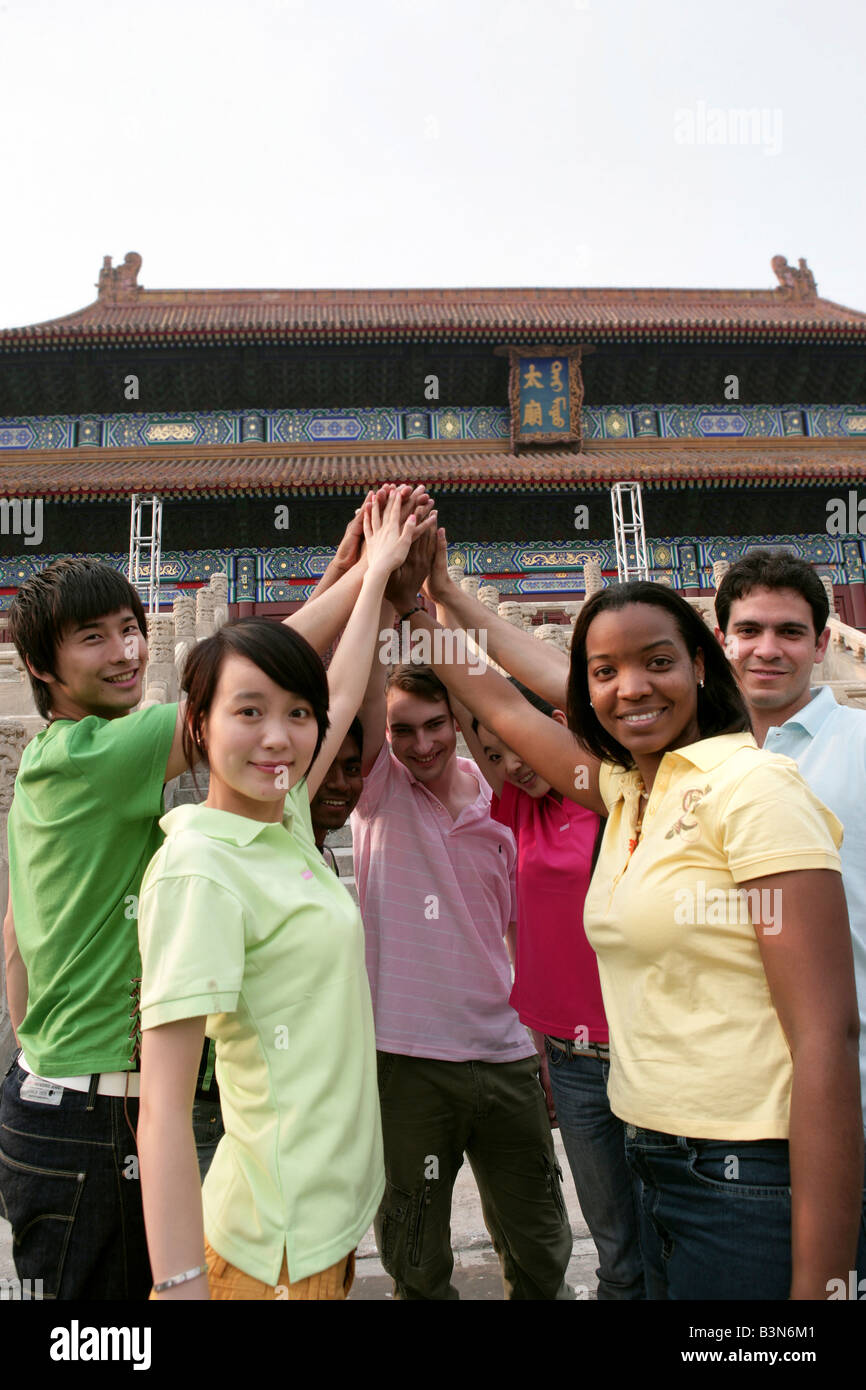 people from different countries being together in the Forbidden city ...