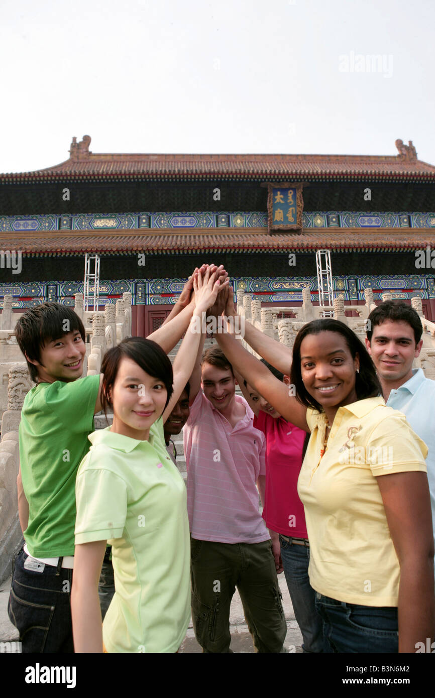 people from different countries being together in the Forbidden city ...