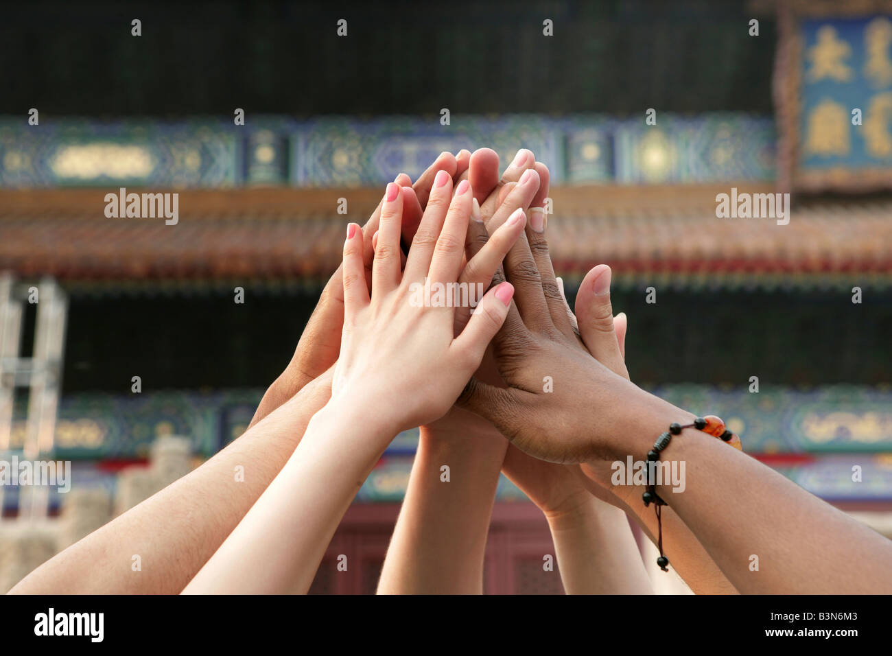 people from different countries being together in the Forbidden city ...