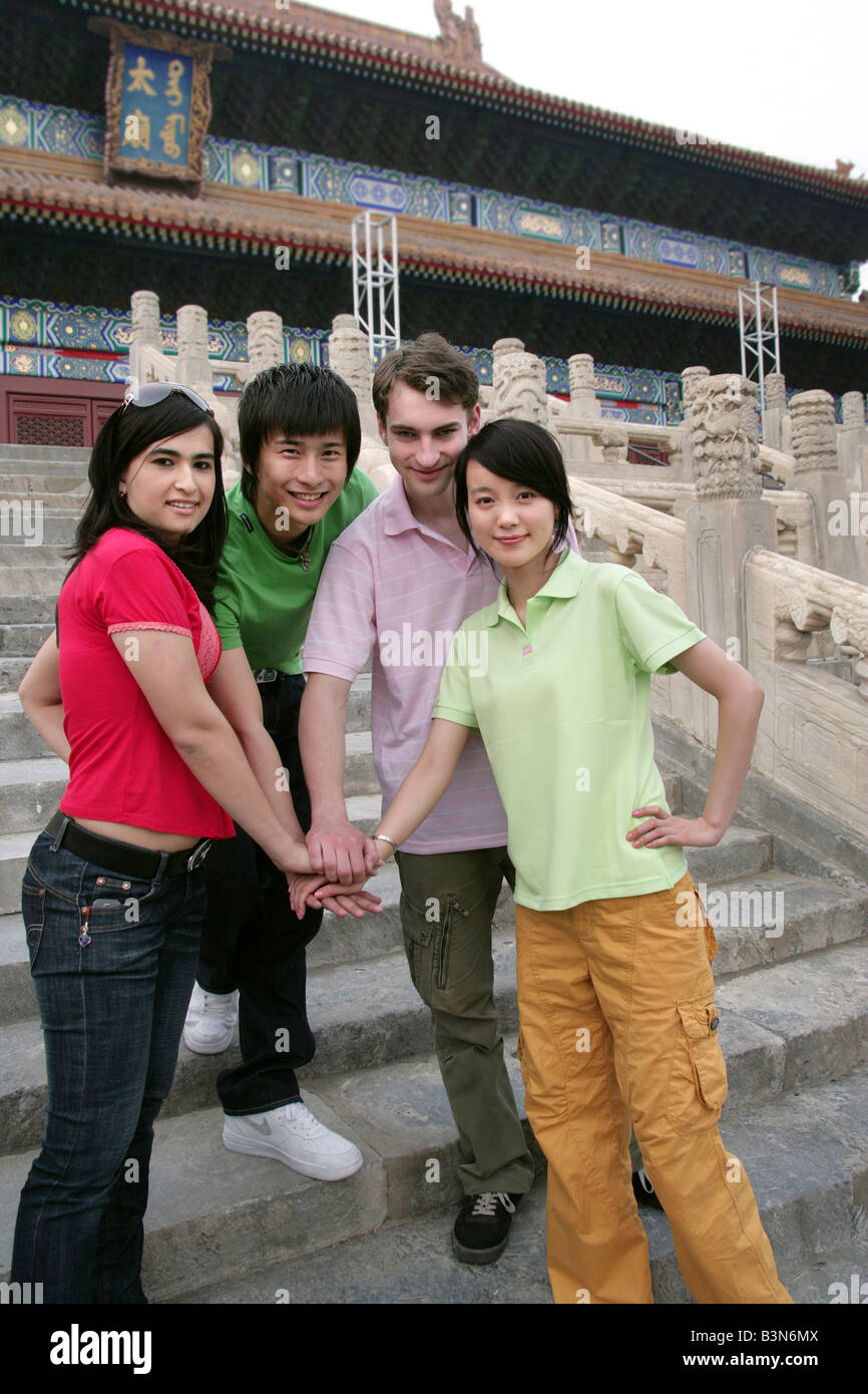 people from different countries being together in the Forbidden city ...