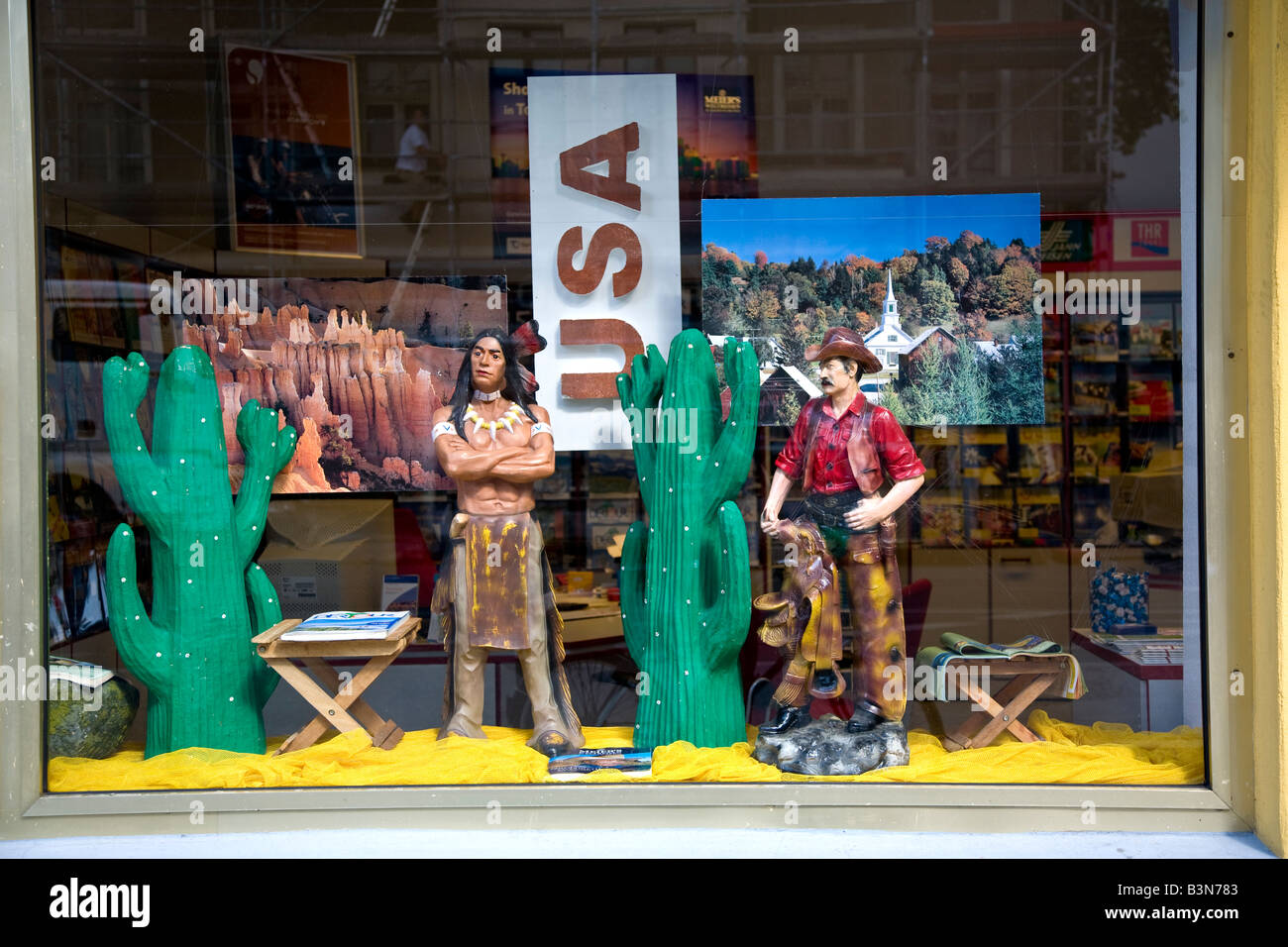 A display in a travel agent window advertising the USA Berlin Germany ...
