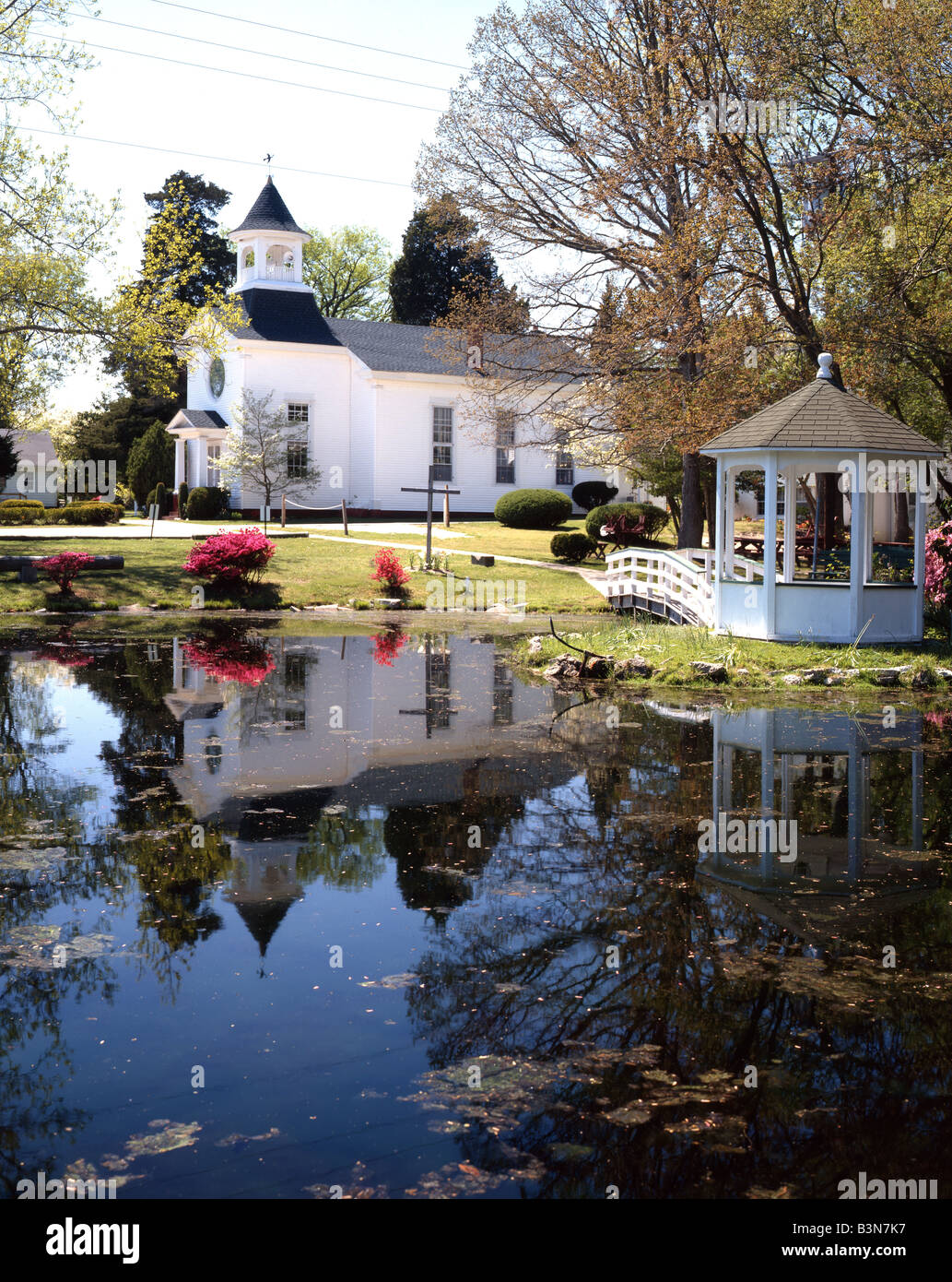Church with Gazebo and Pond Stock Photo - Alamy