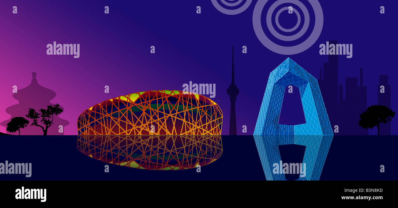 CCTV new building and national stadium,composite illustration Stock Photo - Alamy