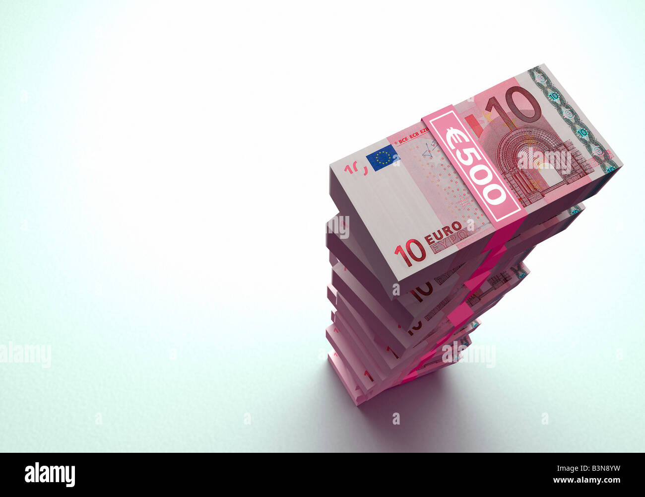 Large stack of £10 Euro bank notes on plain background Stock Photo - Alamy
