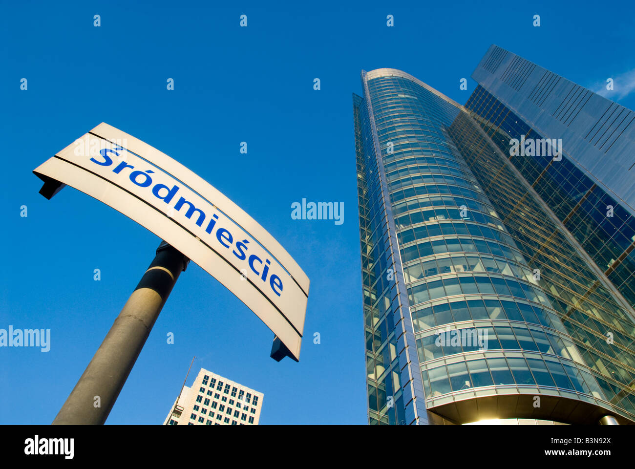 Modern Office Block Road Sign Warsaw Stock Photo - Alamy
