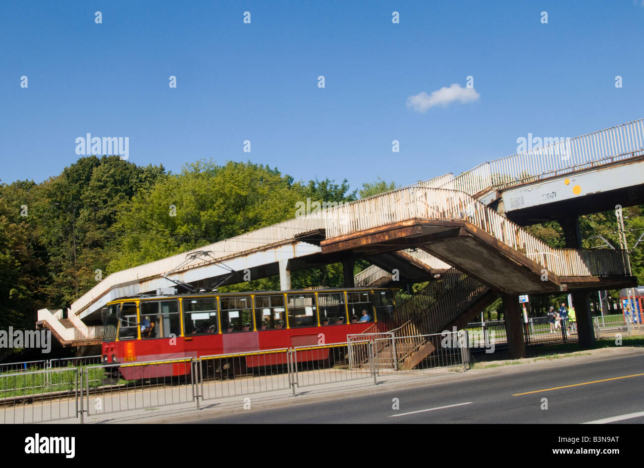 Tram and Pedestrian Bridge Warsaw Stock Photo - Alamy
