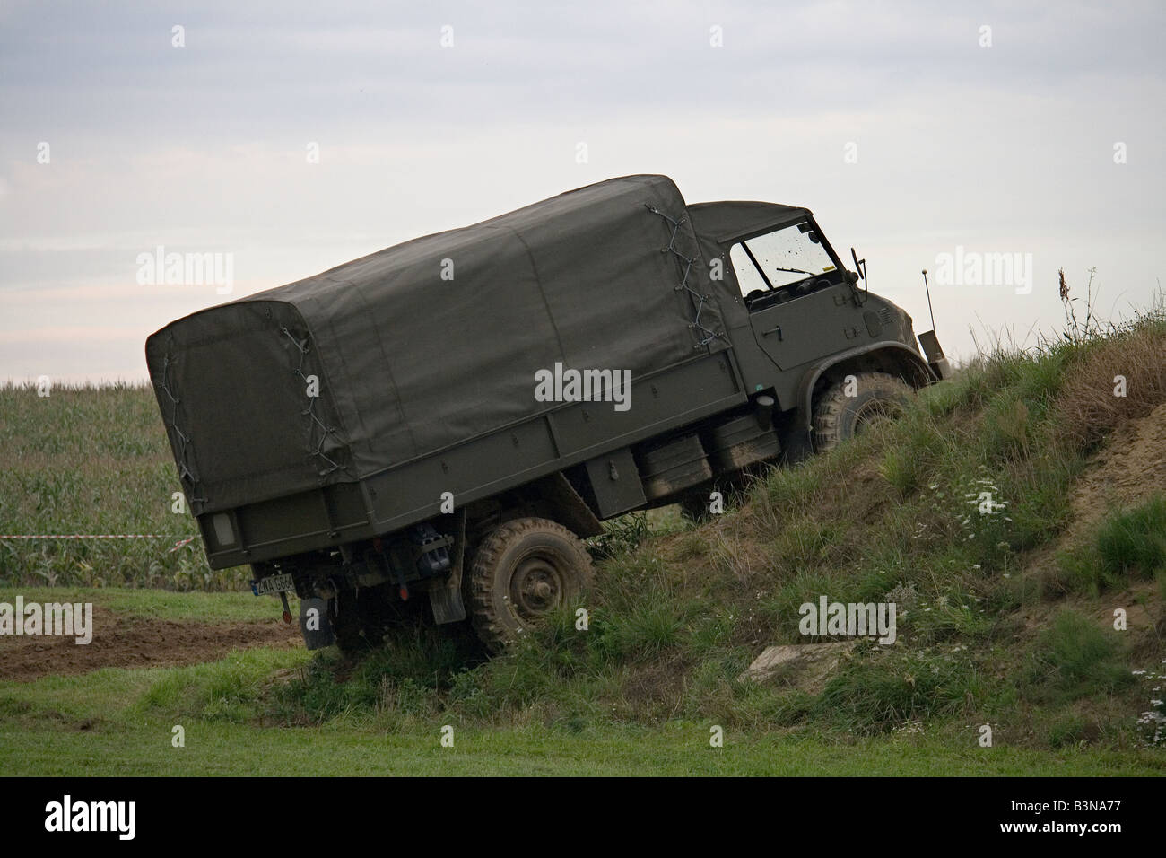 Military scene from World War 2 Truck standing near the road Stock ...