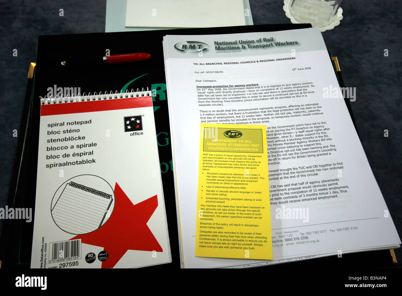 Note pad and paperwork preparing for a Union conference Stock Photo - Alamy