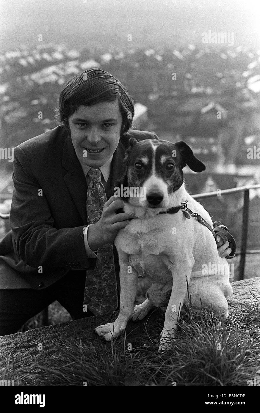Richard Whiteley TV Presenter Nov 1970 with his pet Terrier Dog Chippie ...