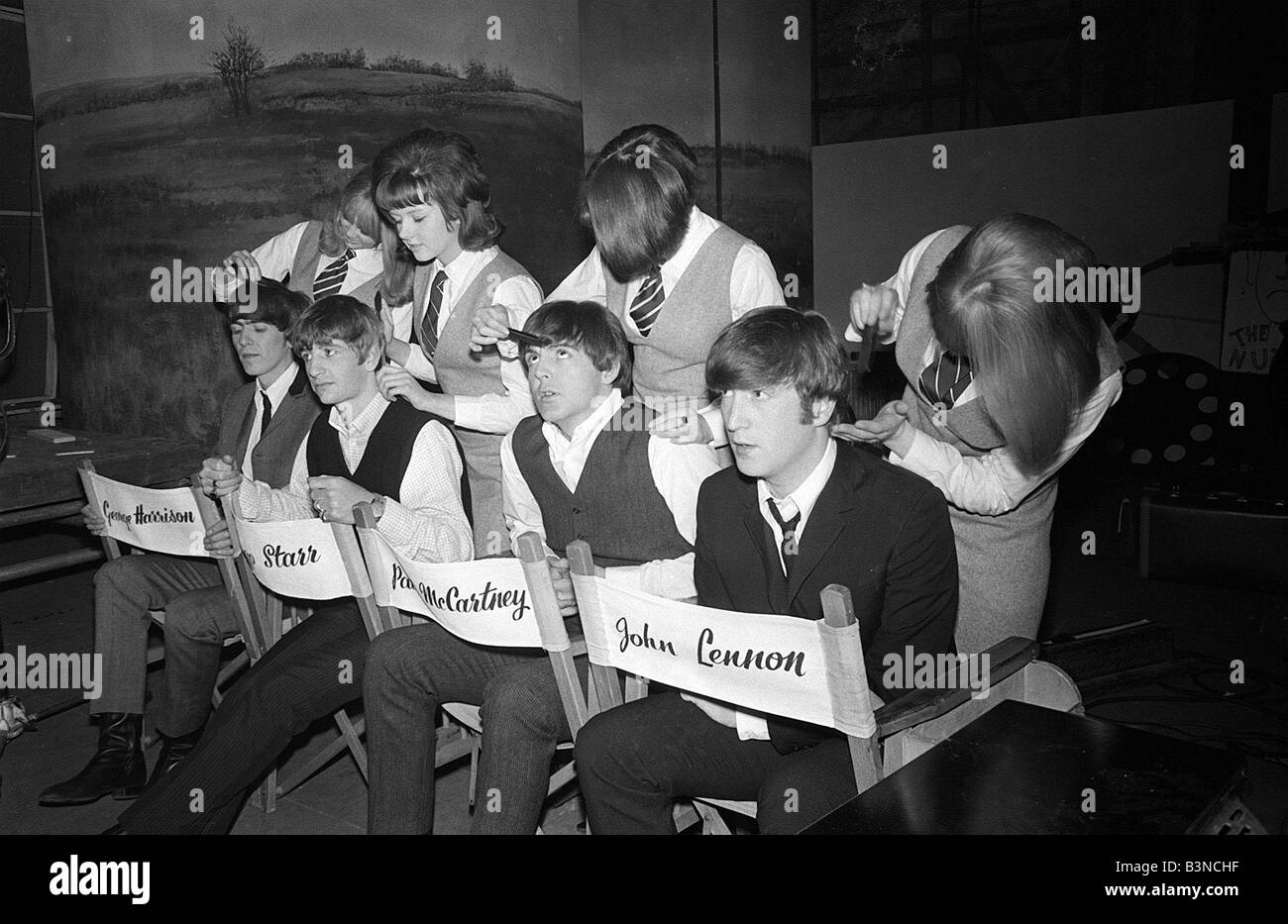 The Beatles on film set 1964 Stock Photo - Alamy