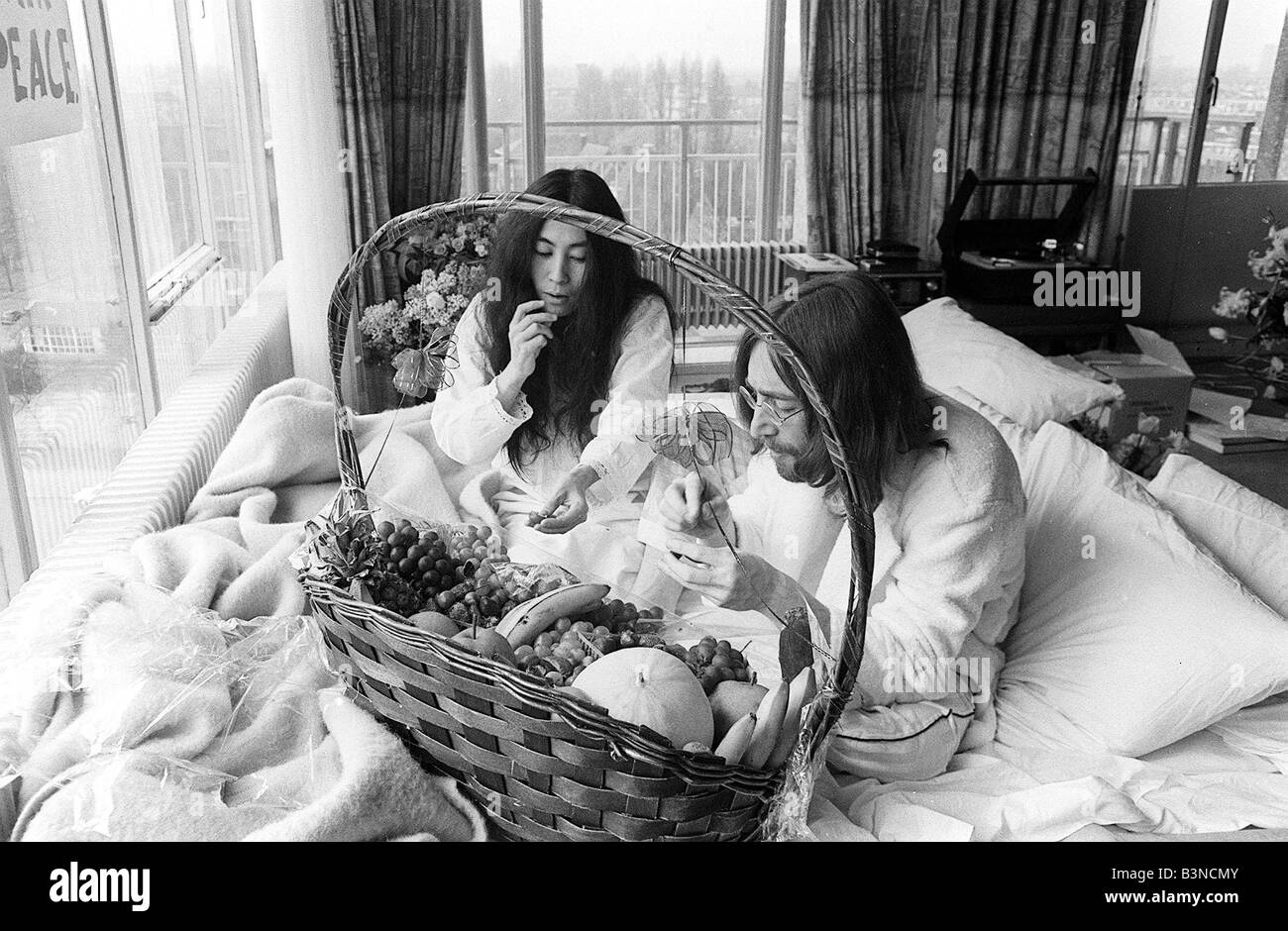 John Lennon Bed In March 1969 black and white photograph of Yoko Ono ...