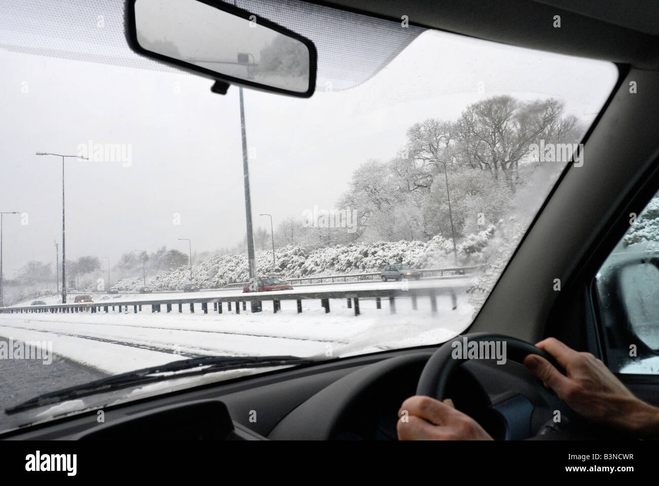 Bad driving conditions, snow on a motorway Stock Photo - Alamy