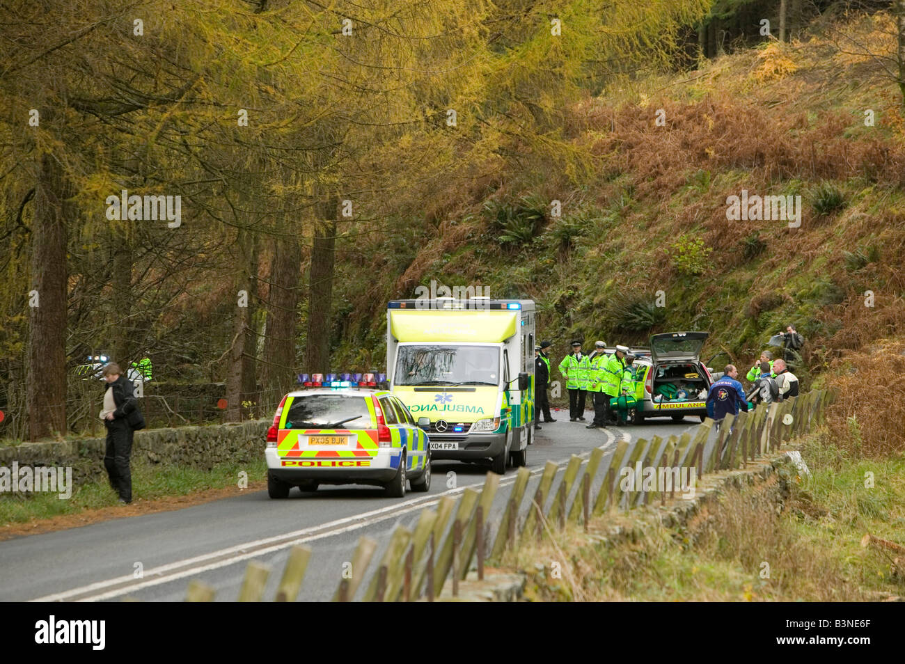 A road traffic accident on the A591 at Thirlmere Cumbria UK Stock Photo ...