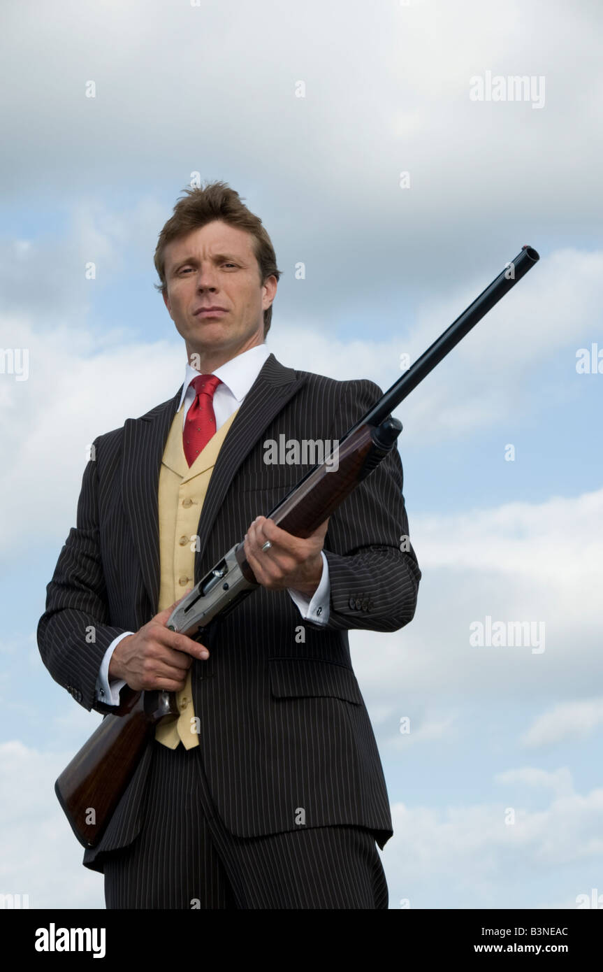 Business Man with golf club gun flags umbrella Model Released Shoot No ...