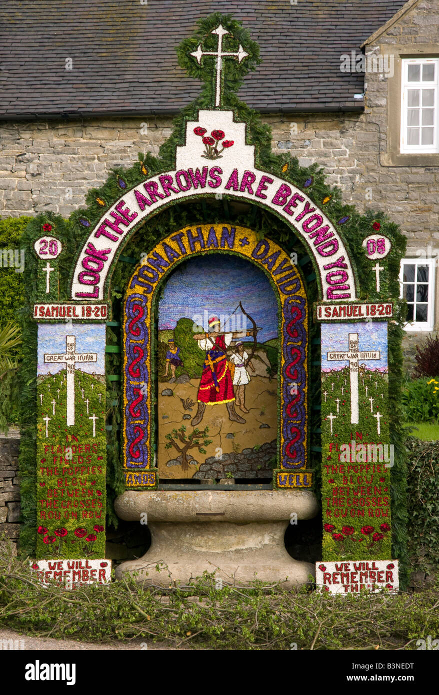 traditional derbyshire well dressing at tissington look the arrows are ...