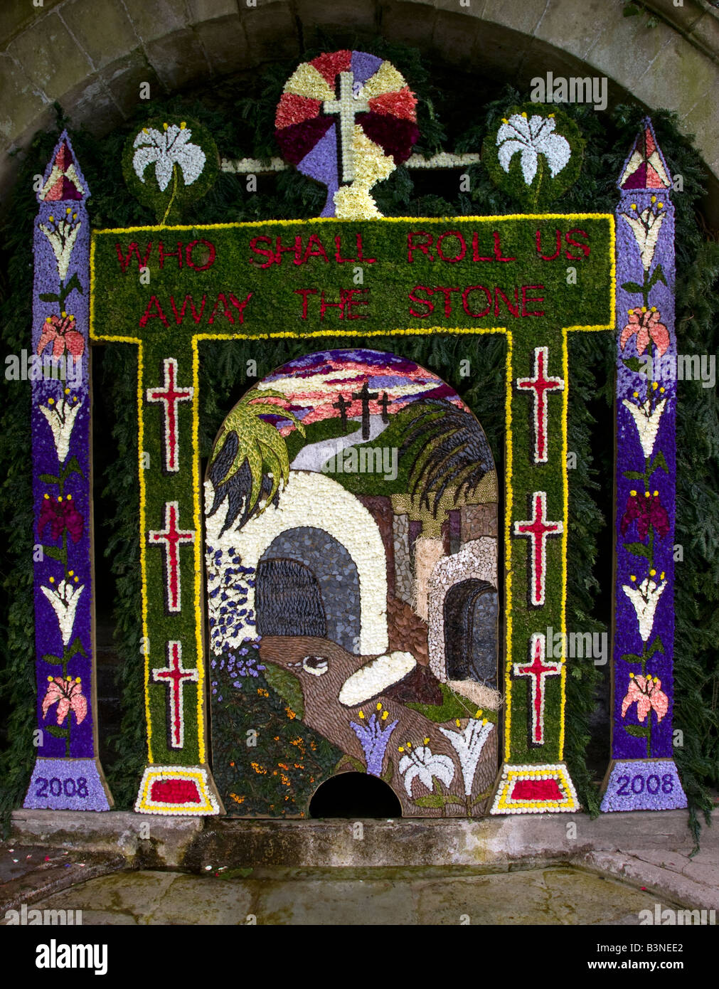 traditional derbyshire well dressing at tissington roll away the stone ...