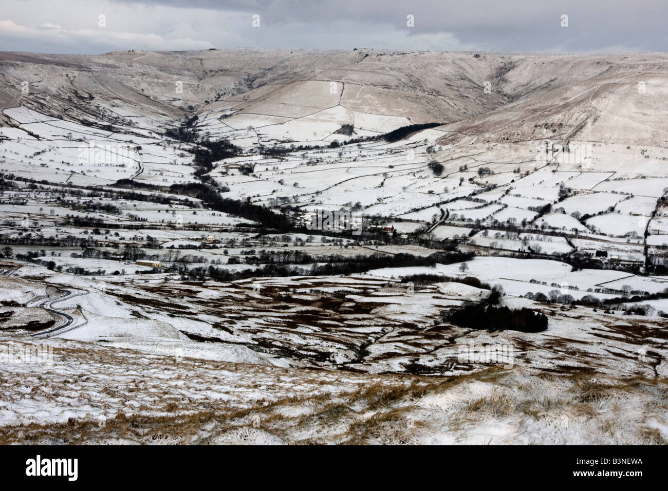 winter landscape with snow from the man tor ridge looking towards the ...