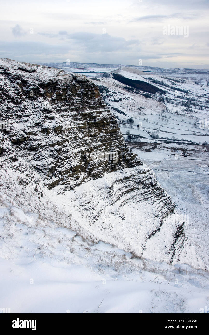 winter landscape on mam tor in the english peak district with snow and ...