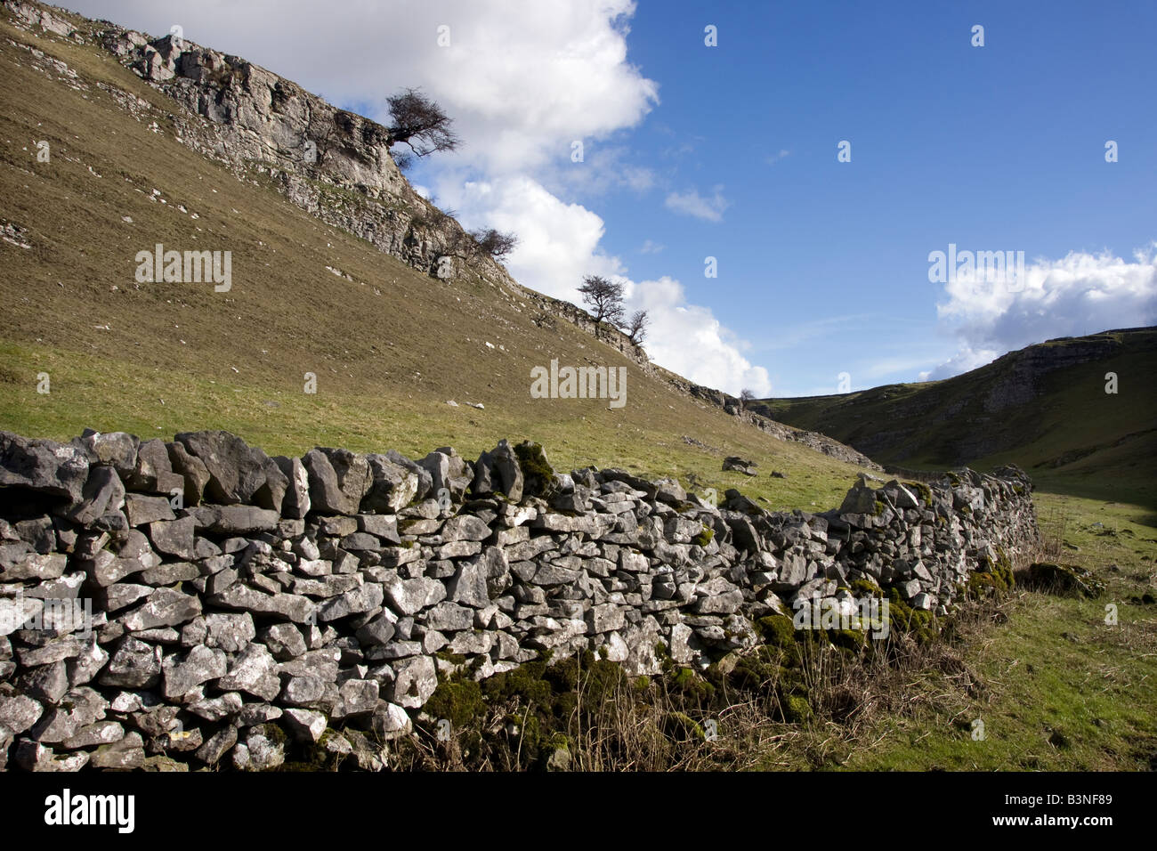 traditional derbyshire stone wall in cressbrook dale Stock Photo - Alamy