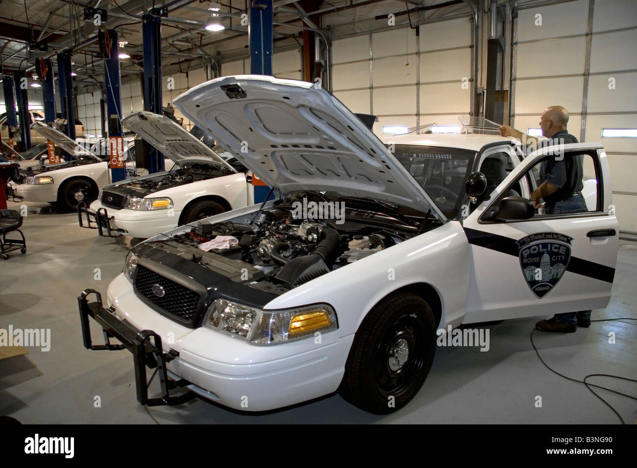 Under the hood of a flexable fuel police vehicle in Boise Idaho Stock ...