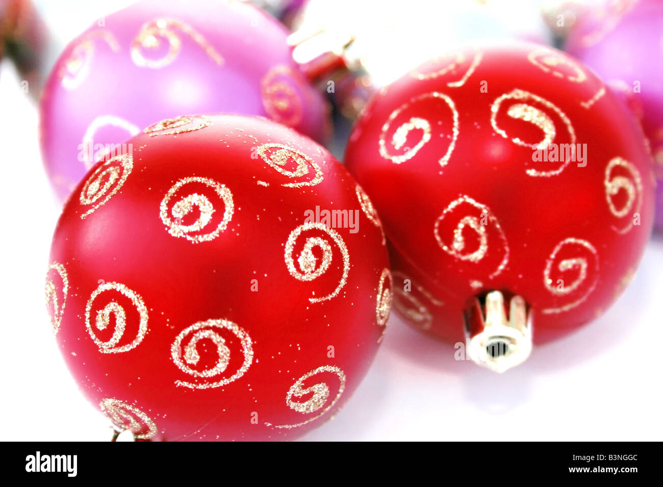 Christmas colorful balls Focus on left red ball Stock Photo - Alamy
