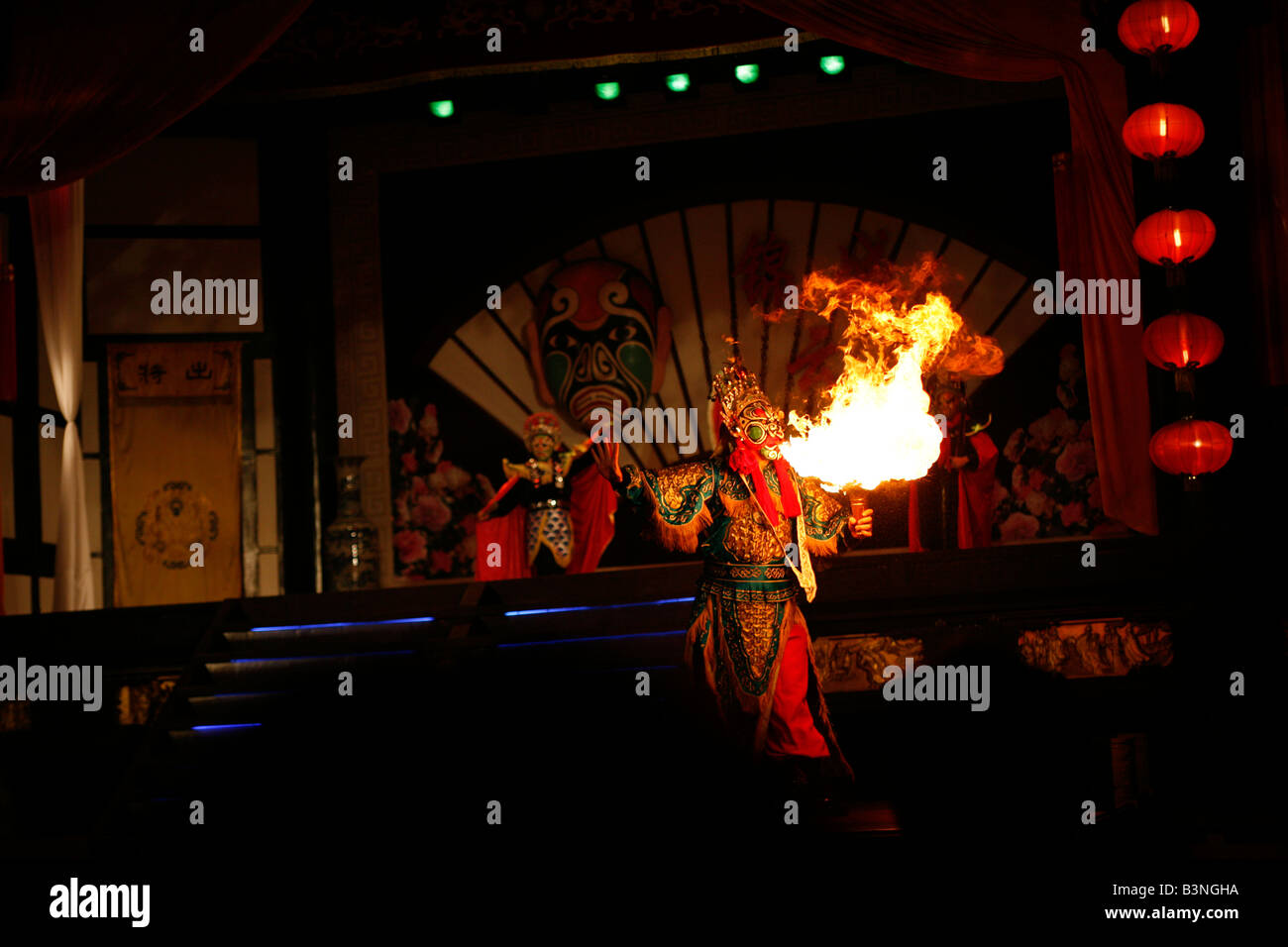 Fire breathing inside a Chinese opera theater in ChengDu, China Stock ...