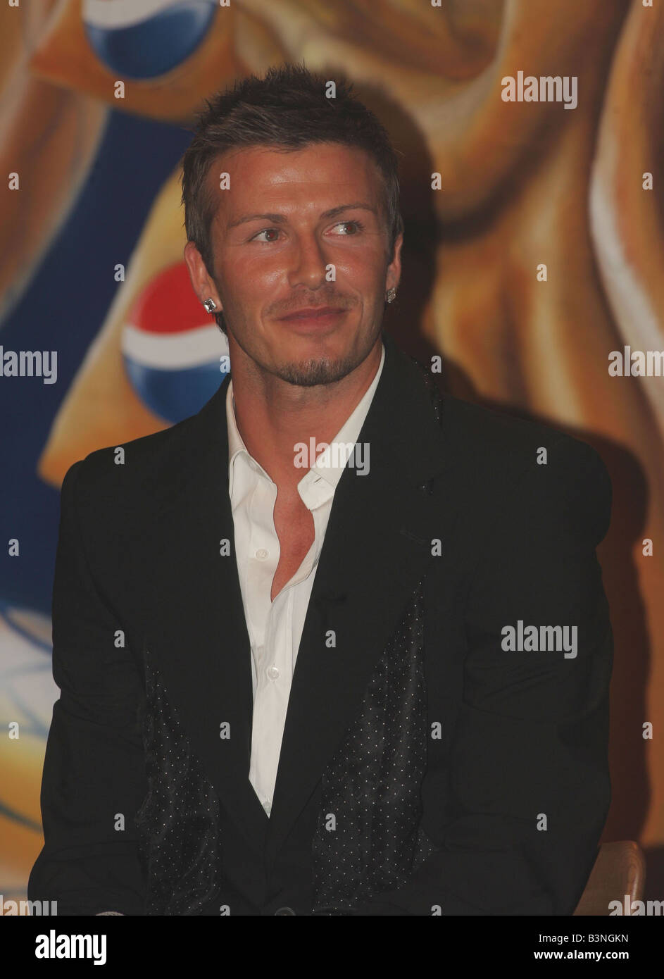 David Beckham at the launch of the new Pepsi ad in Madrid February 2005 ...