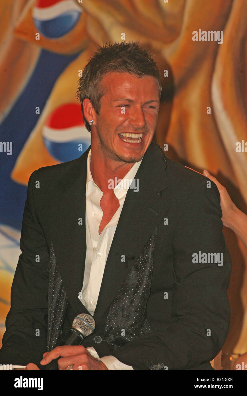 David Beckham at the launch of the new Pepsi ad in Madrid February 2005 ...