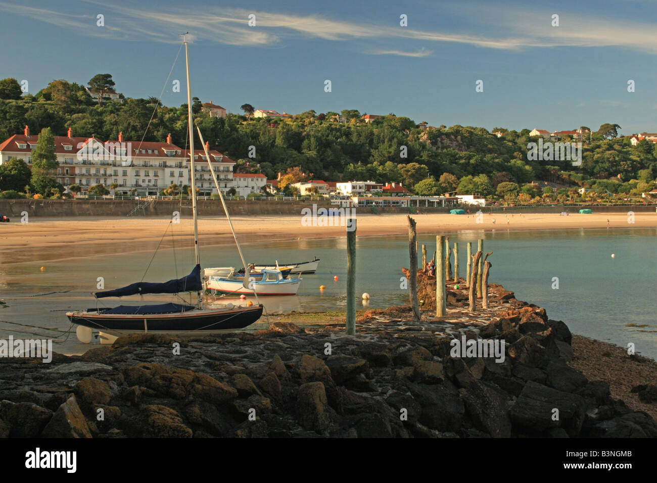 Beach side mooring in Jersey Stock Photo - Alamy