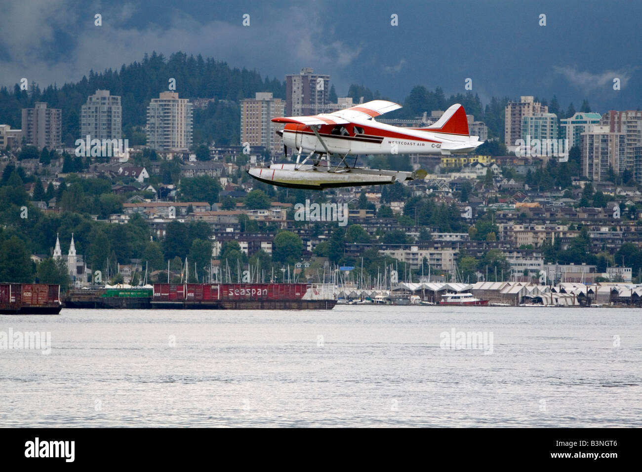 Seaplane flying at Port Vancouver in British Columbia Canada Stock ...