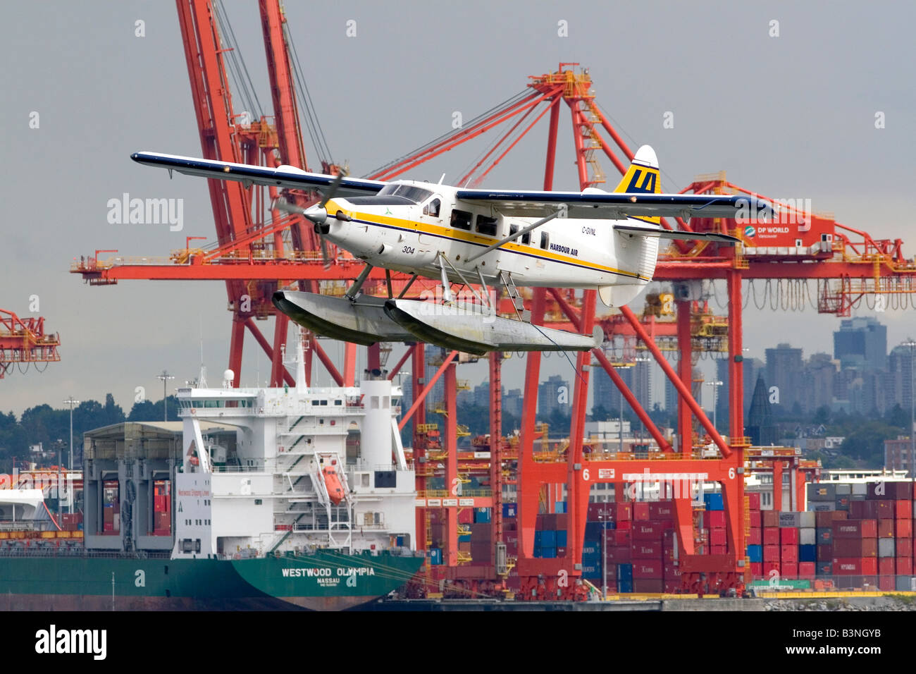 Seaplane flying at Port Vancouver in British Columbia Canada Stock ...