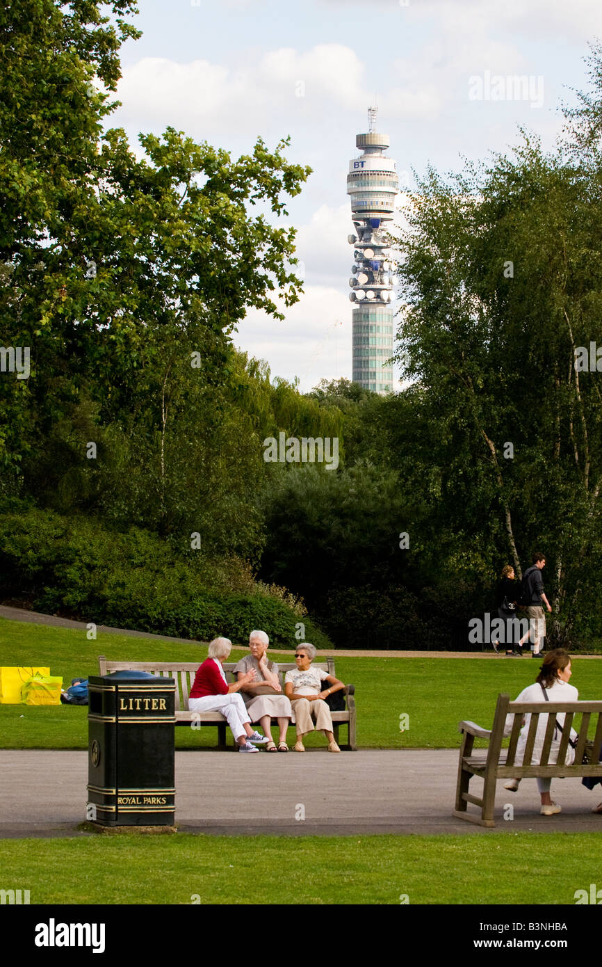 Regents Park Gardens scene three old ladies sitting bench chatting ...