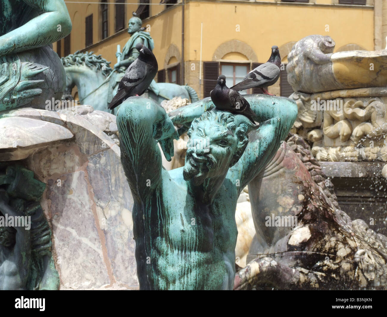 Medieval detail of neptunes fountain in florence hi-res stock ...